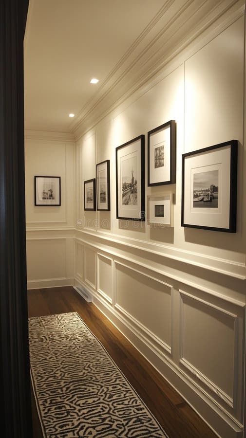 Contemporary Vertical Gallery Wall Clean Frames Soft Lighting Stock ...
