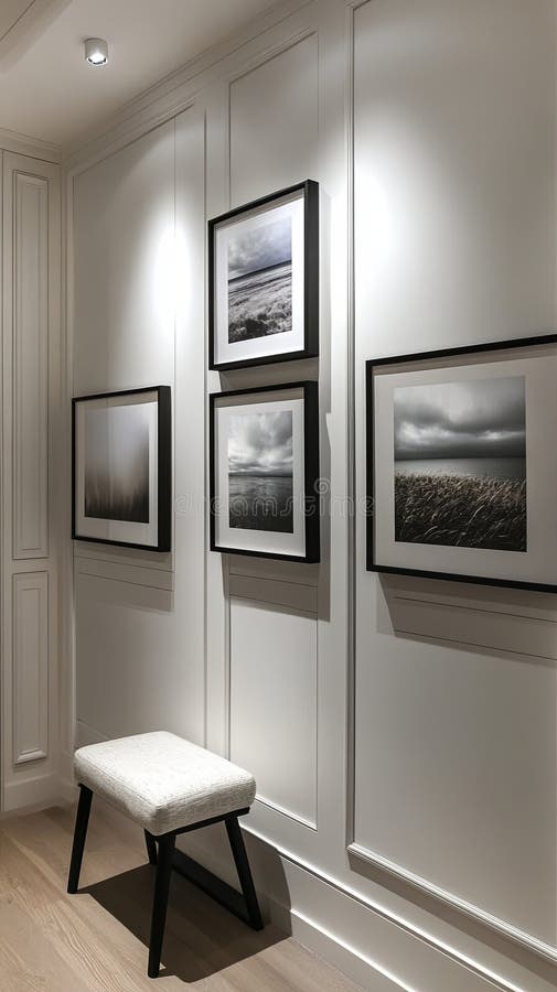 Contemporary Vertical Gallery Wall with Clean Frames and Soft Lighting ...