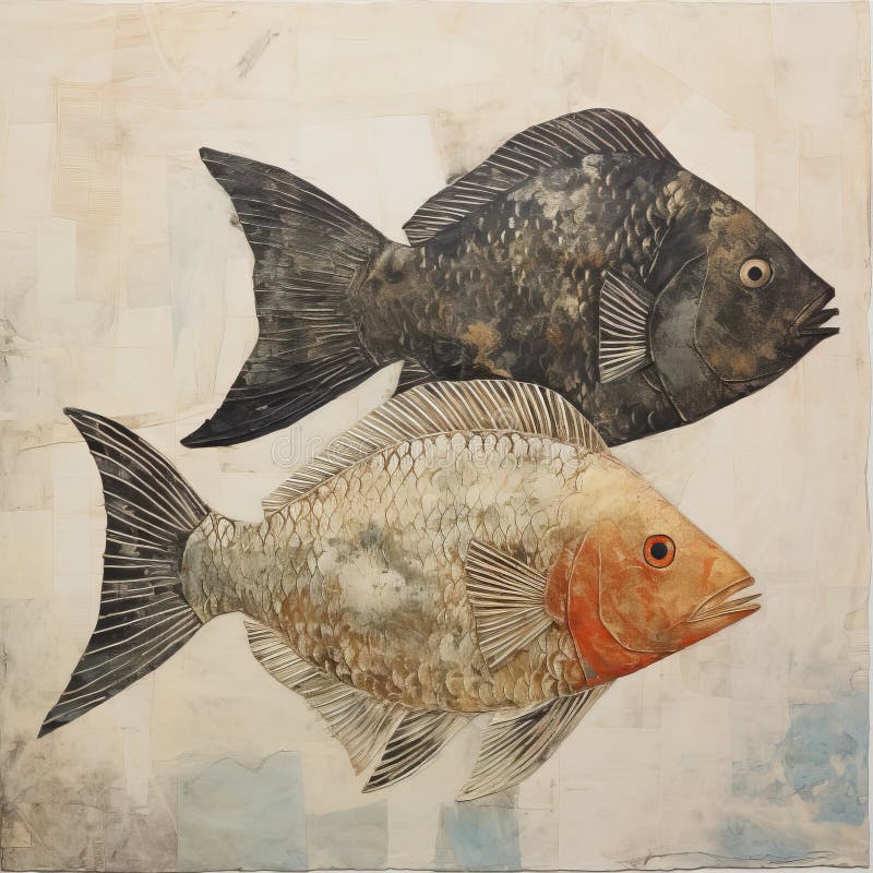 Contemporary Wall Art: Two Fish on Wooden Board with Paint Stock ...