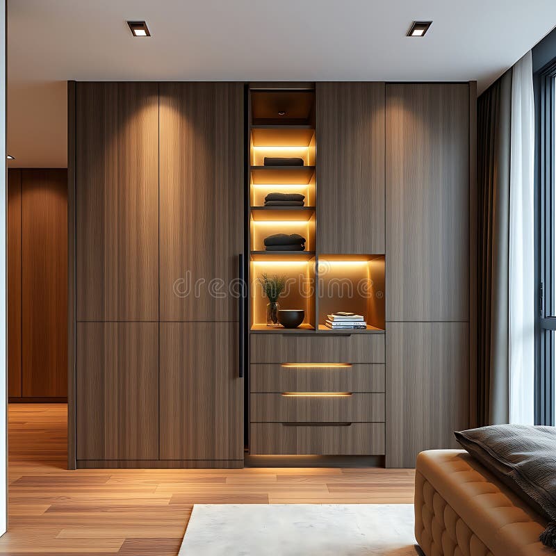A Contemporary Wardrobe with an Innovative Design Featuring Sliding ...