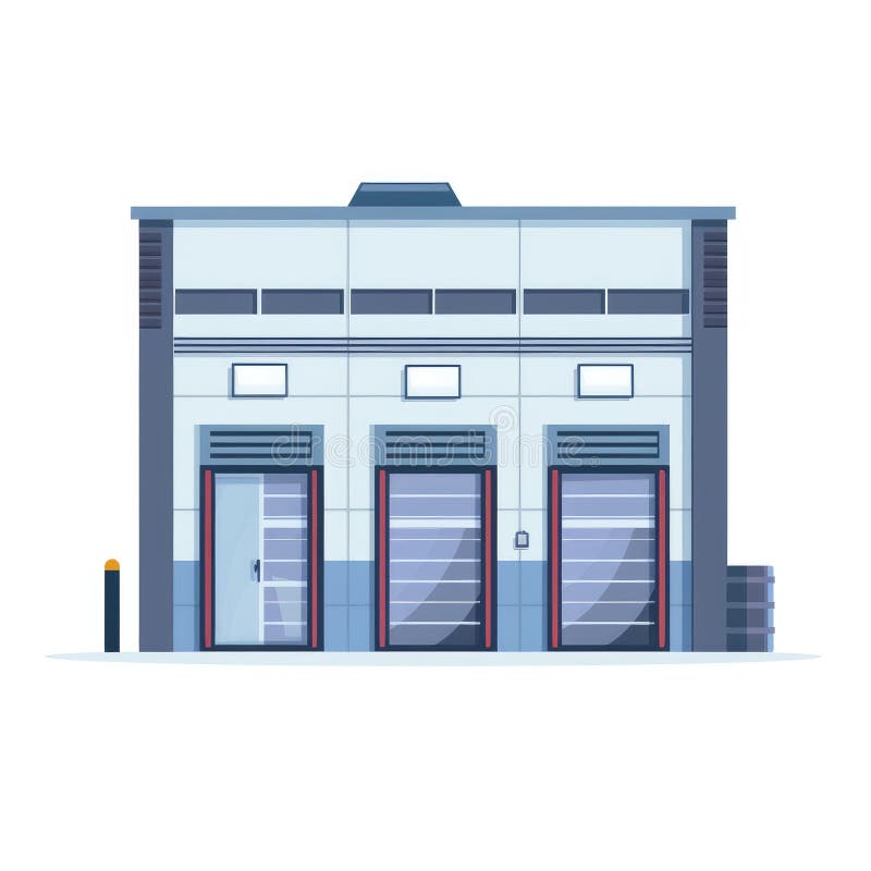 Modern Warehouse Building with Three Loading Docks and Exterior Details Stock Illustration ...