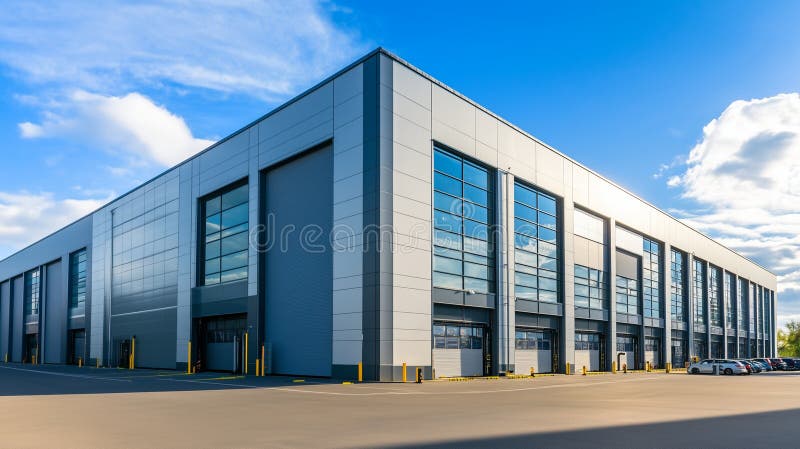 Modern Warehouse Building with Multiple Loading Docks is Bathed in the ...