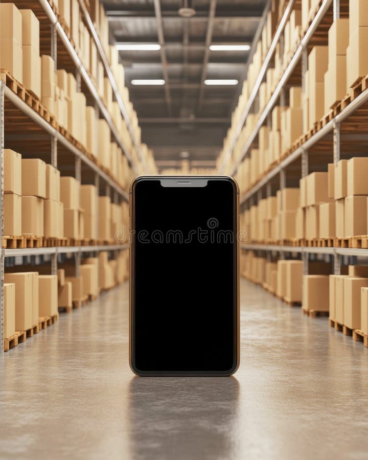 Contemporary Warehouse Interior Featuring Smartphone with a Black ...