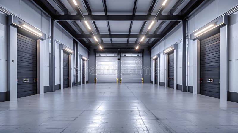 A Contemporary Warehouse Interior Showcases Closed Loading Doors and a ...