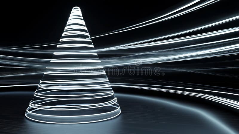 A Contemporary White Cone-shaped Lamp with Glowing Rings on a Dark ...