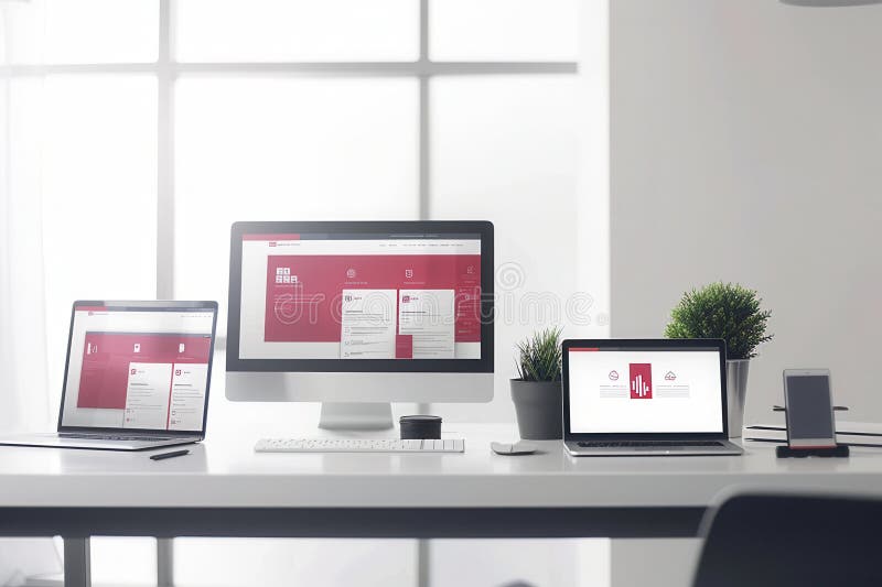 A Contemporary White Desk with Various Tech Devices Displaying Vibrant ...