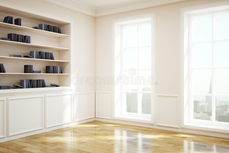 Contemporary White Library Interior Stock Illustration - Illustration ...