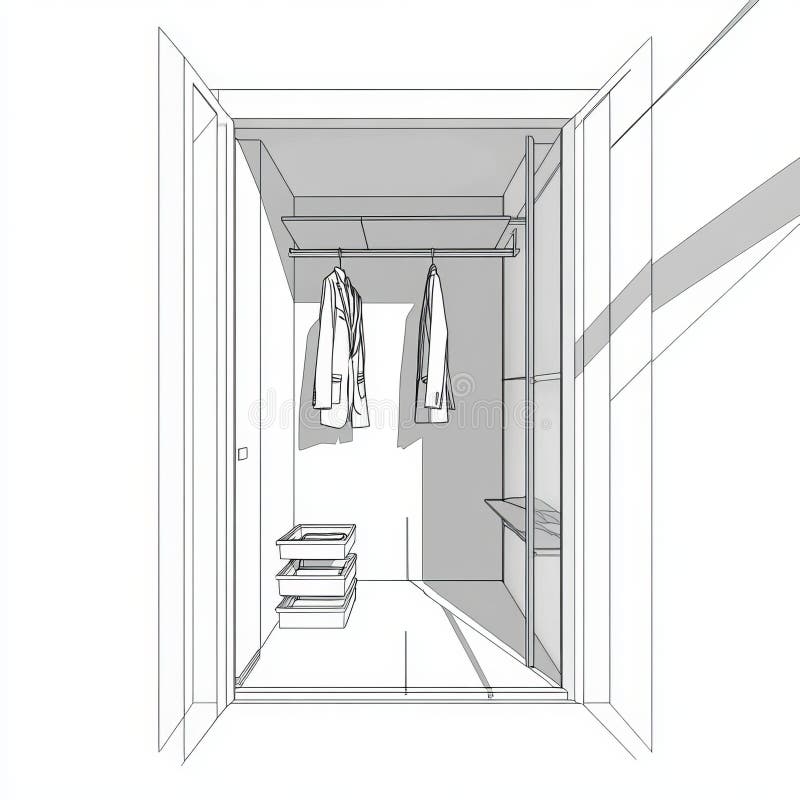 A Contemporary White Open Wardrobe with Wall Doodles Depicting Interior ...