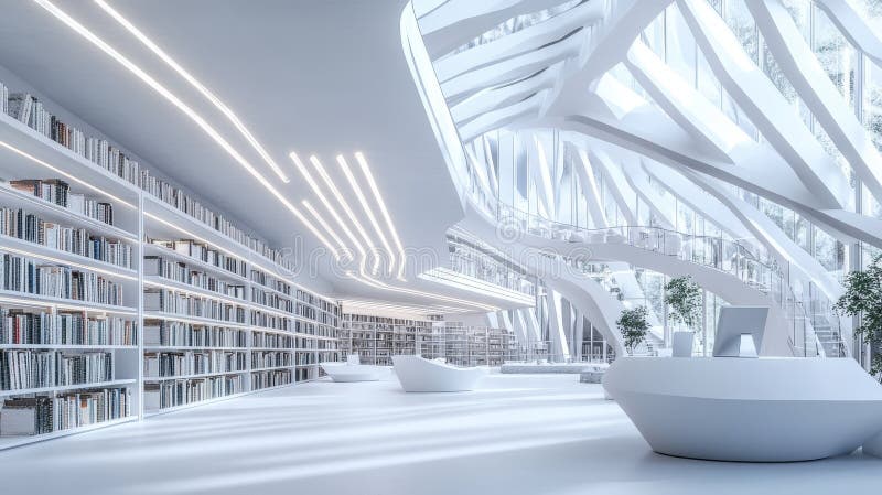 Contemporary White Public Library a Spacious and Bright Space for ...