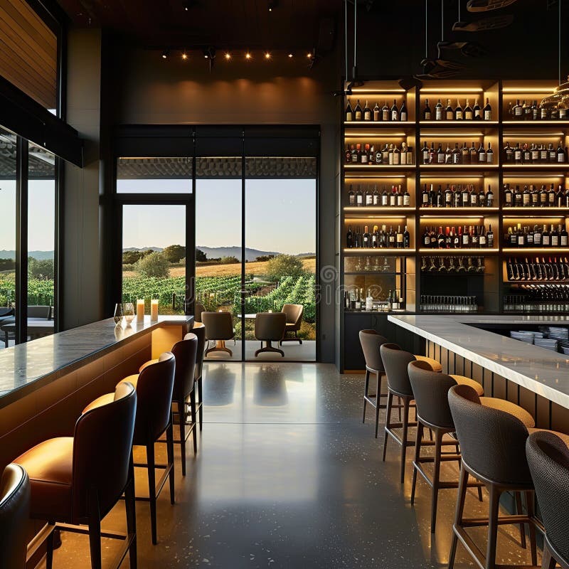 Contemporary Wine Bar with Vineyard Views and Elegant, Chic Seating ...