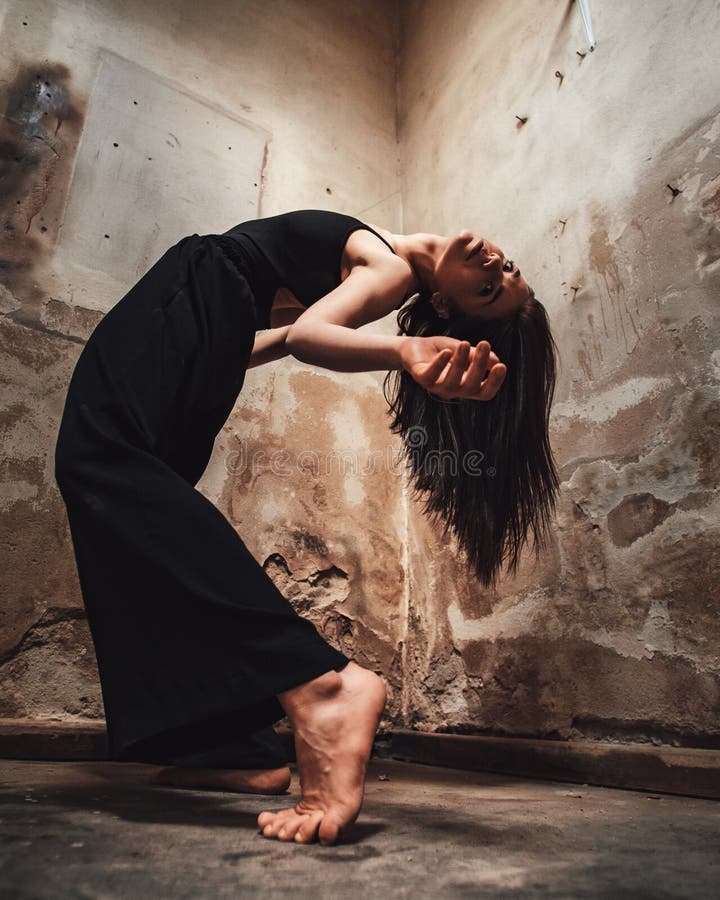 Contemporary Woman Dancer Backbend with Long Hair Stock Image - Image ...