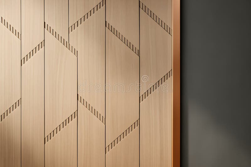 Contemporary Wood Panel Wall with Angular Geometric Design and Metal ...