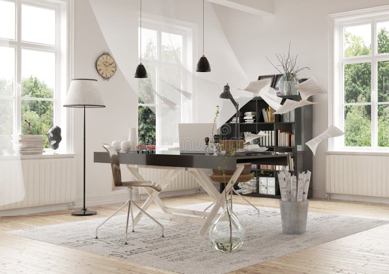 Contemporary Work Area Design Inside a Home Stock Illustration ...