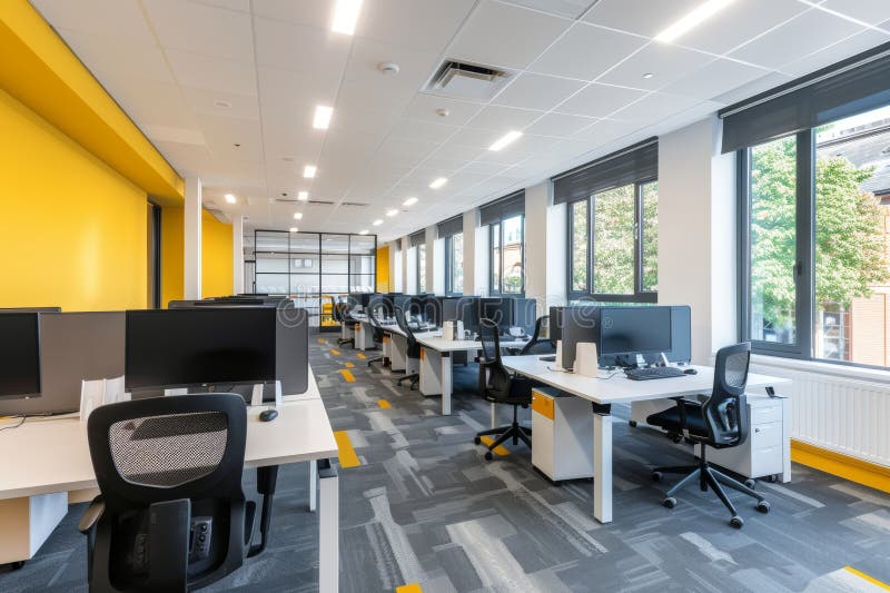 Contemporary Work Environment with Fully-equipped Desks and ...