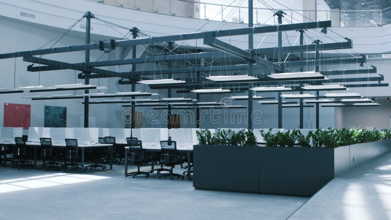 Modern Workplace with Conference Zone and Covered Computers Stock ...