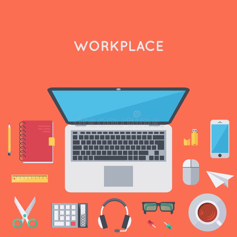 Contemporary Workplace Background Stock Vector - Illustration of device ...