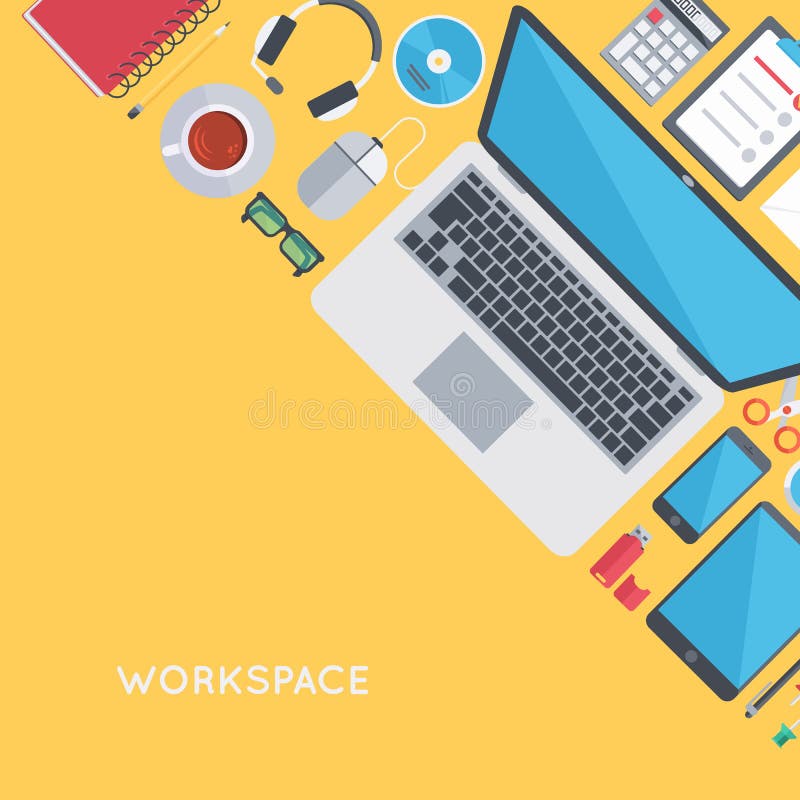 Contemporary Workplace Background Stock Vector - Illustration of laptop ...