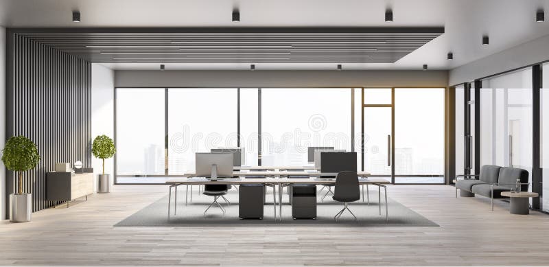 Contemporary Workplace with Computers Stock Illustration - Illustration ...