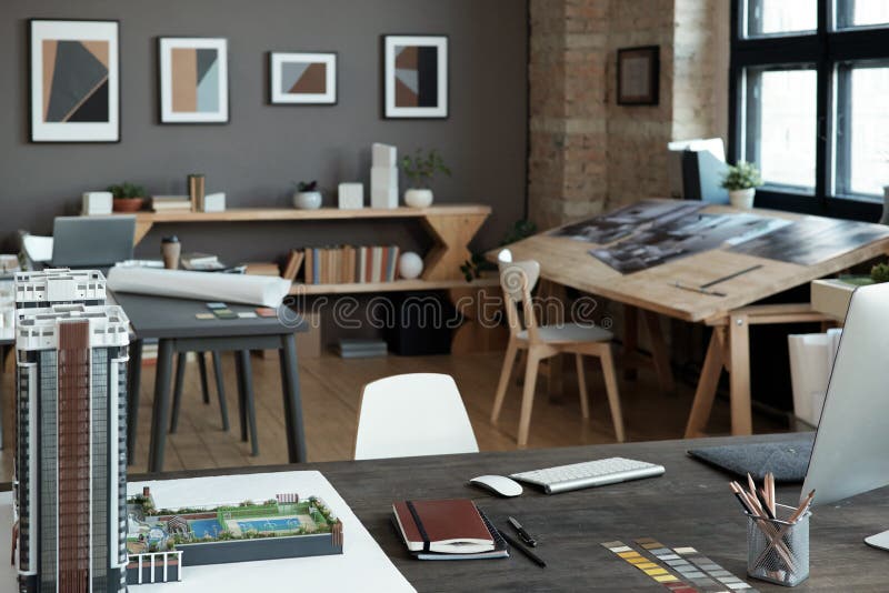 Contemporary Workshop of Architects with Several Workplaces Stock Image ...