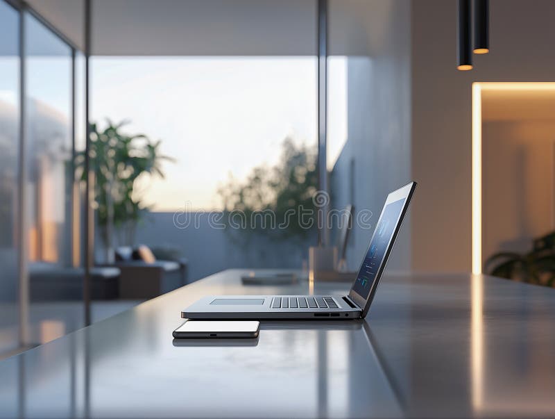 Contemporary Workspace with Cutting Edge Technology Including Laptop ...