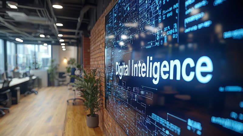 Contemporary Workspace with Digital Intelligence Screen Stock Image ...