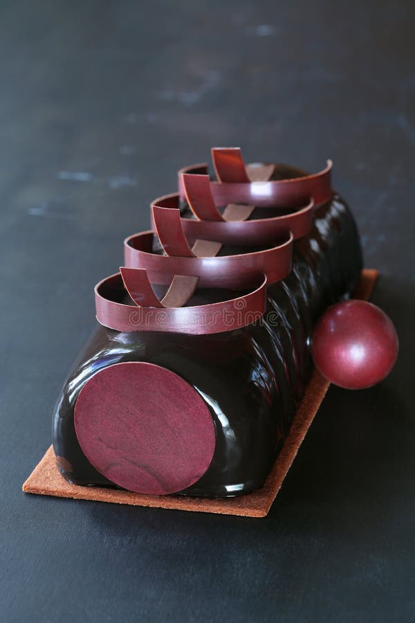 Contemporary Yule Log Cake stock photo. Image of chef - 100125544