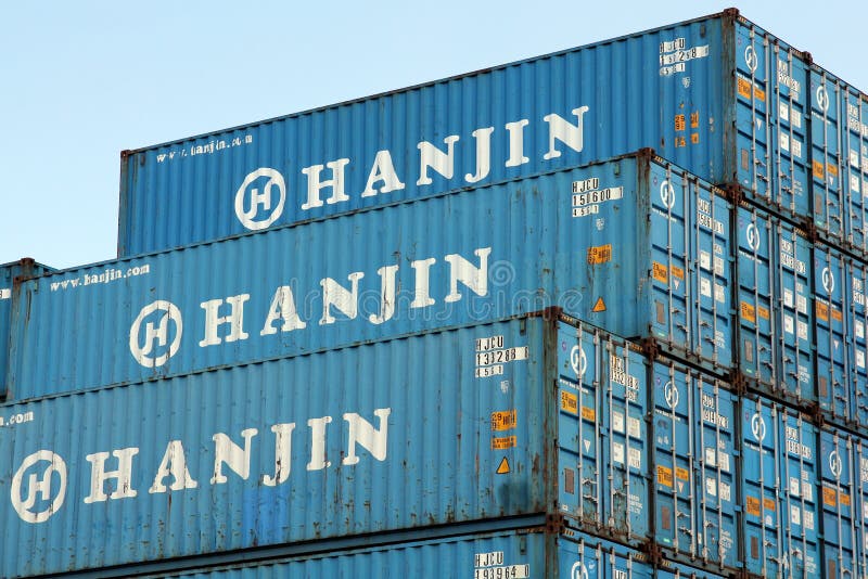 Contenedores de HANJIN imagen de archivo editorial. Imagen de hamburgo - 94878169