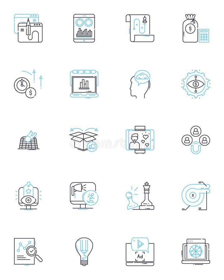 Content Advertising Linear Icons Set. Engagement, Visibility, Strategy ...