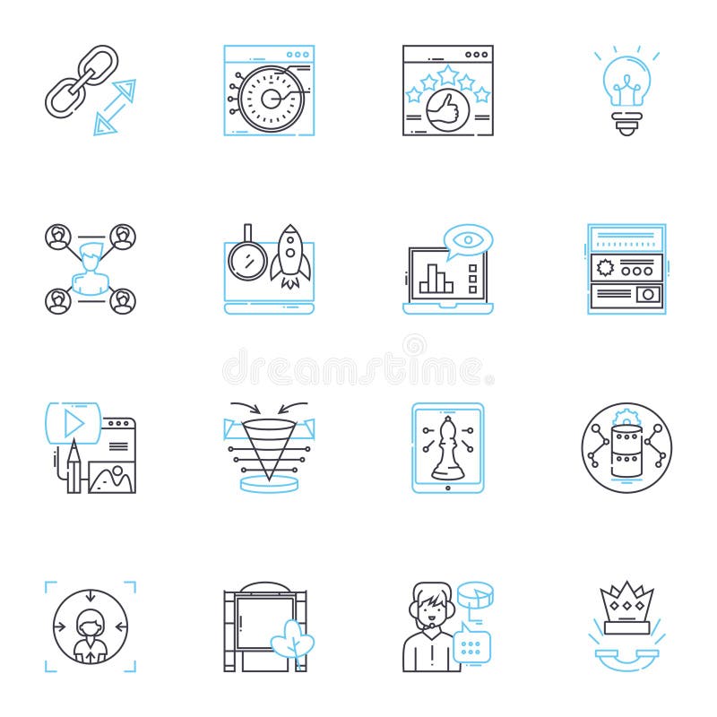 Content Analytics Linear Icons Set. Insights, Optimization, Engagement ...