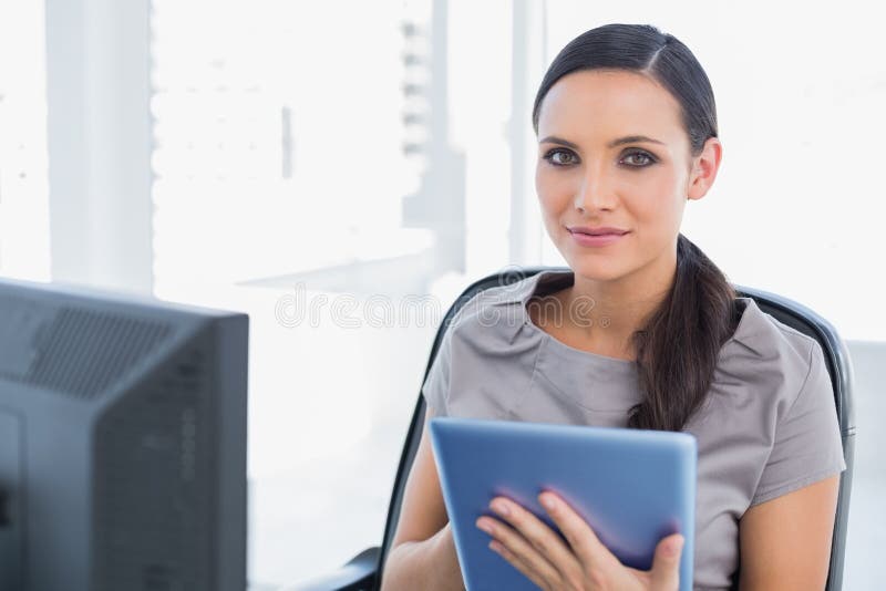 Content Attractive Secretary Using Tablet Pc Stock Image - Image of ...