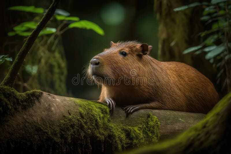 Content Capybara Savoring Peaceful Moment in the Forest, Generative AI ...