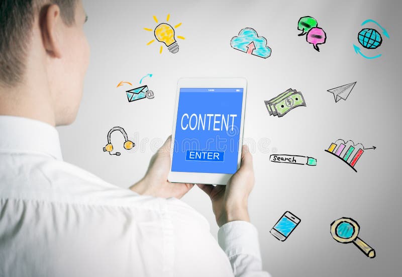Content Concept. Man Holding a Tablet Computer Stock Image - Image of ...