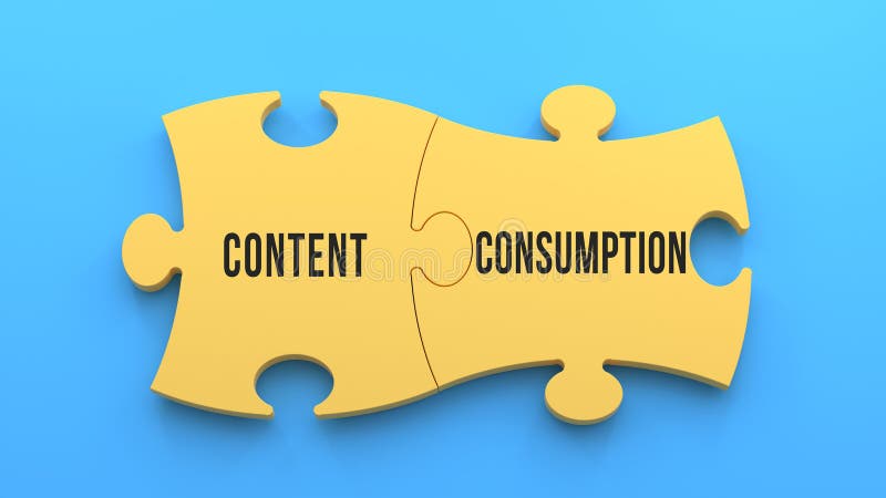 Content and Consumption Text Message on Jigsaw Puzzle. Blue Background ...