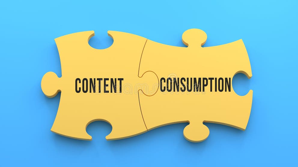 Content and Consumption Text Message on Jigsaw Puzzle. Blue Background ...