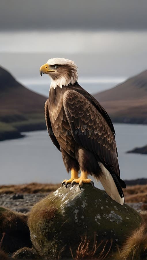 A Majestic Young Eagle Perched Atop a Lofty Tree Branch Stock ...