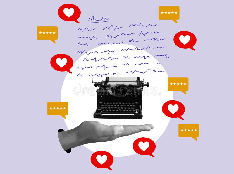 Content Creation and Positive Reviews. Collage with a Hand and a ...