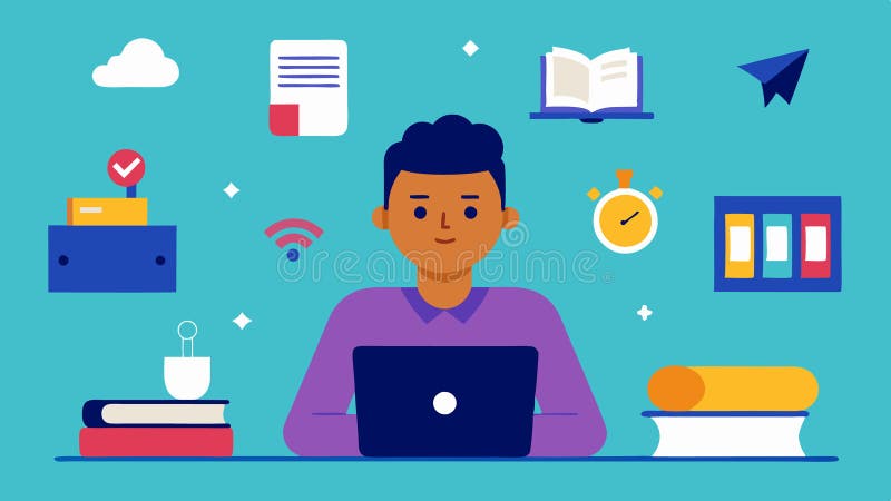 Content Creation Process an Individual Sitting at a Desk Surrounded by ...