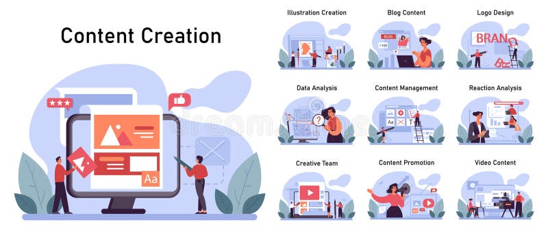 Content Creation Set. Social Media Marketing and Digital Stock Vector - Illustration of ...