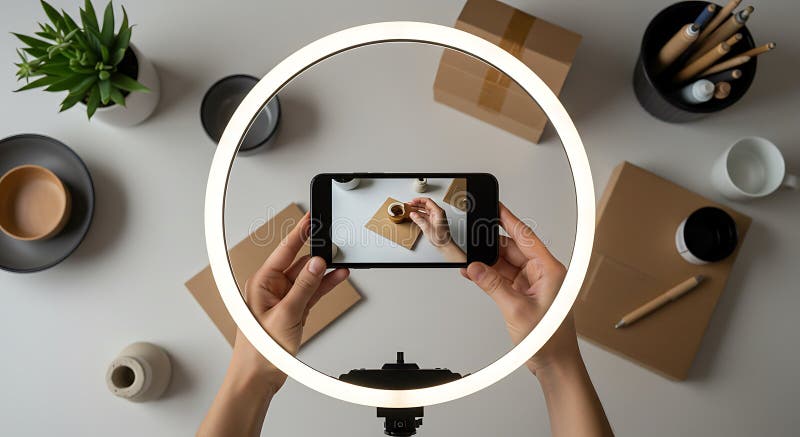 Content Creator Captures Crafting Process with Phone Inside Ring Light ...