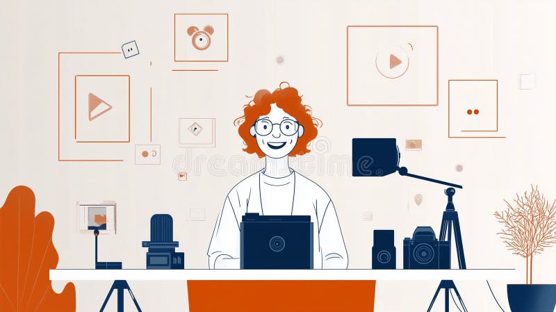 Content Creator in a Digital Studio Setup Stock Illustration ...