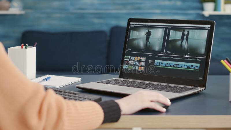Content Creator Editing Video Montage on Film Production Software Stock ...
