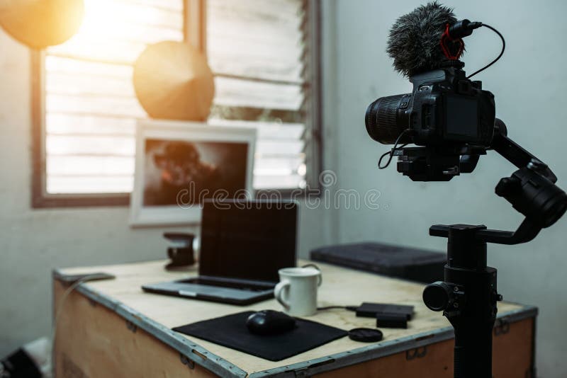 Content Creator Equipment Laptop Camera Stock Image - Image of ...