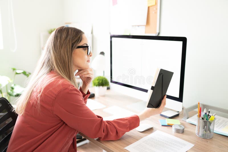 Content Creator Reading Some Notes Stock Photo - Image of language ...