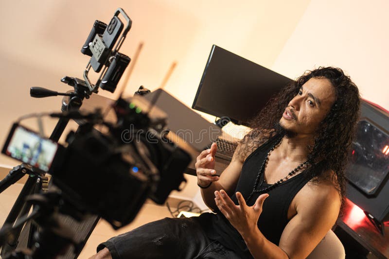 Content Creator S Workspace. Cameras, Lights, and a Computer are Part ...