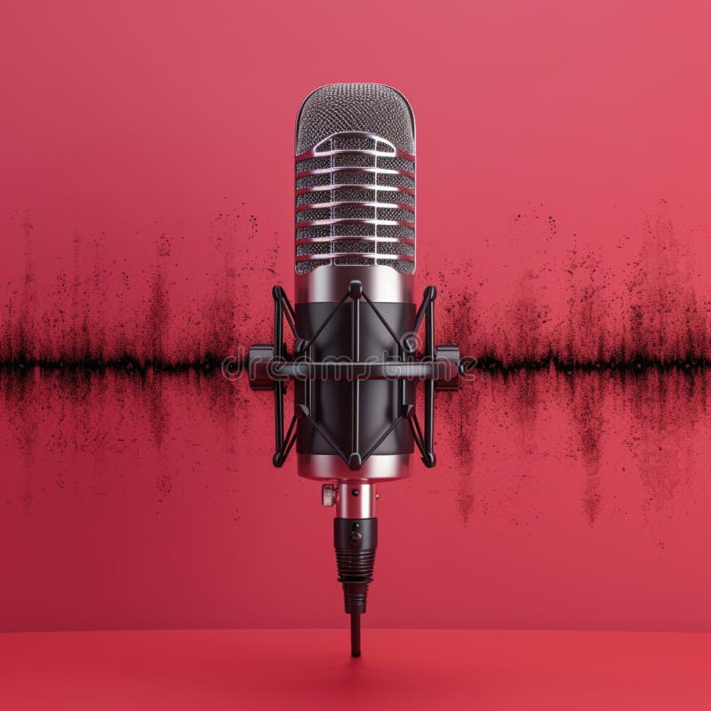 Microphone and Sound Wave on Magenta Studio Background Podcast Concept ...