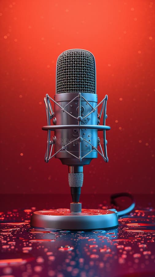 Content Creator Setup Microphone and Sound Wave on Magenta Background ...