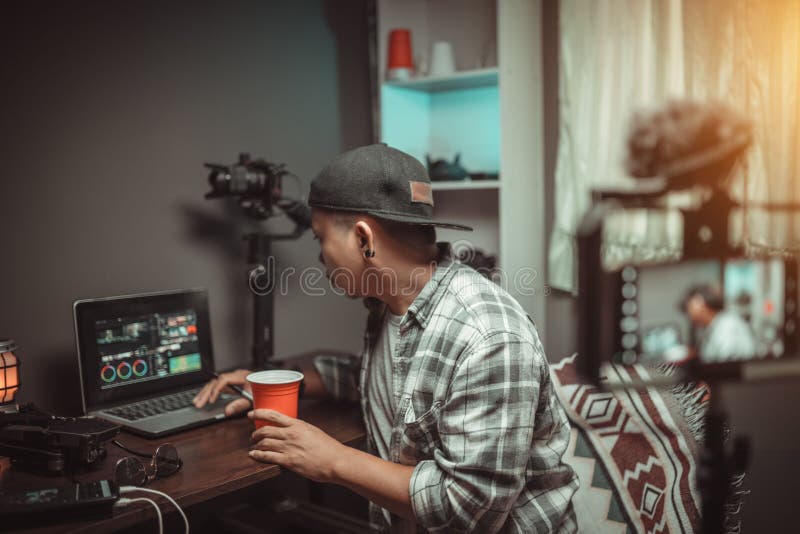 Content Creator on Social Media Working in the House Studio Stock Photo ...
