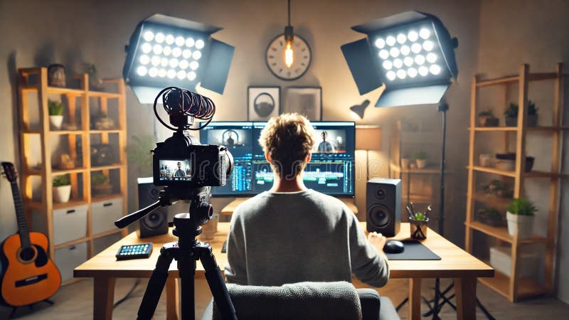 Content Creator Streaming Live from Home Studio with Professional Setup ...
