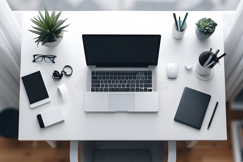 Content Creator Table Concept. Laptop Computer, Modern Wireless ...