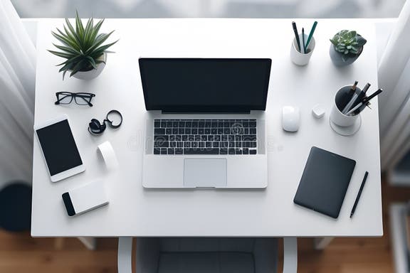 Content Creator Table Concept. Laptop Computer, Modern Wireless ...